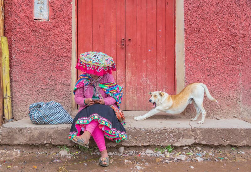 Girl Dressed in Quechua Folk Costume in the Town of Cusipata. Peru ...