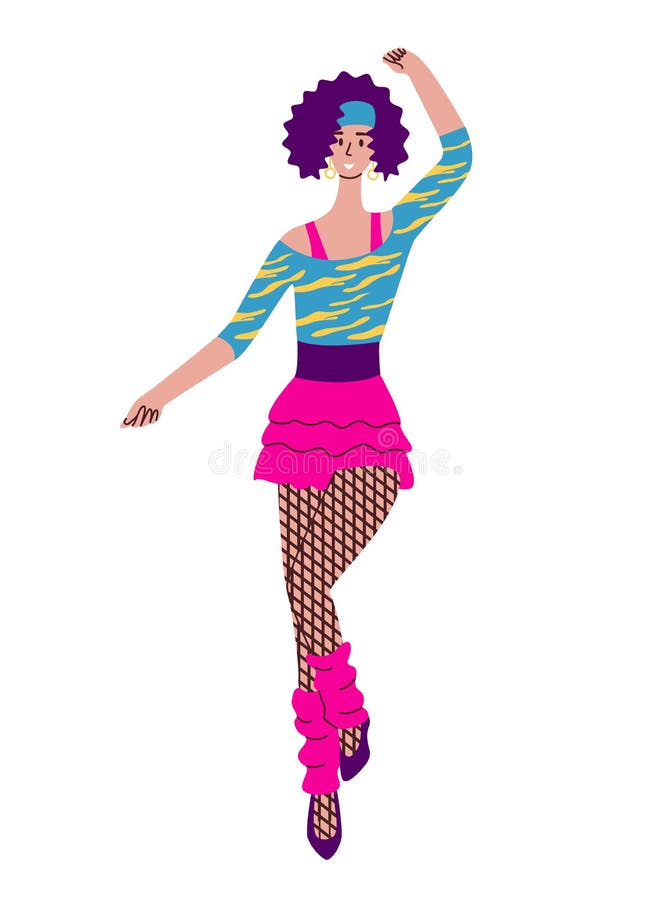 A Girl Dressed in the Style of the 90 S Dancing at a Disco. Stock ...
