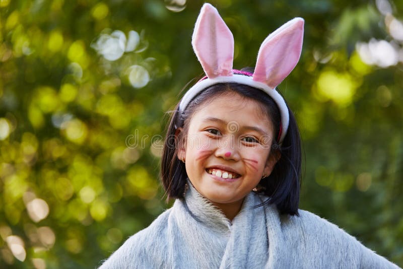 Girl Dressed Up Like Bunny with Rabbit Ears Stock Photo - Image of ...