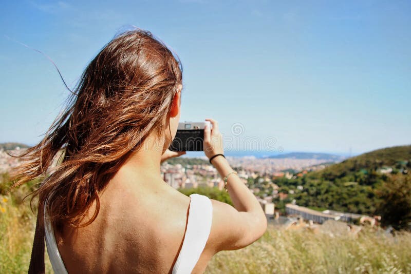 Girl Taking a Photo with Her Camera. Stock Photo - Image of beach ...