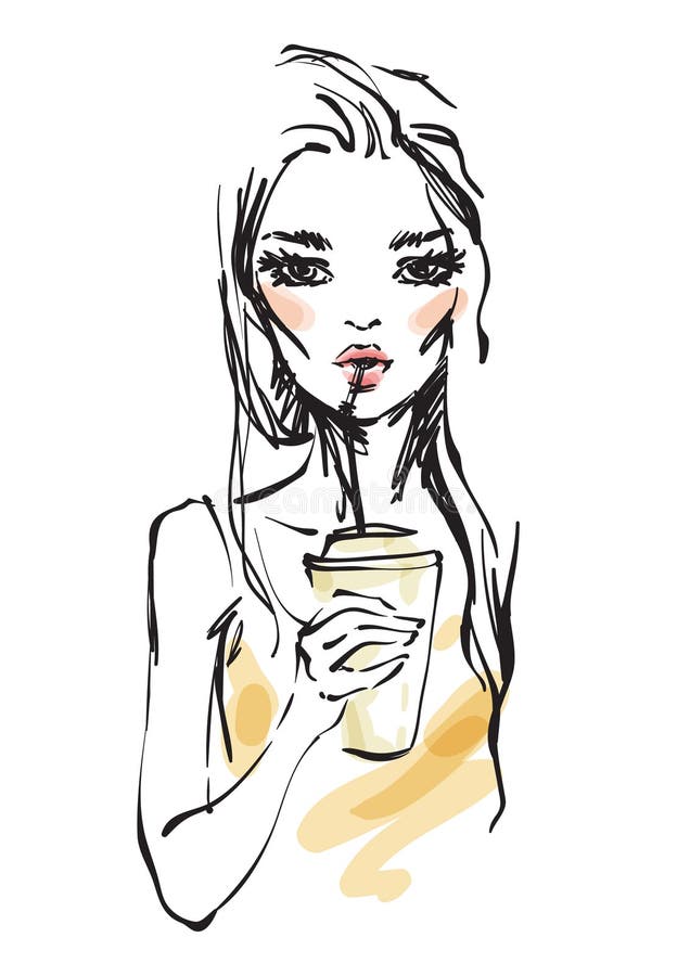 The Girl Drinking a Cocktail Stock Illustration - Illustration of ...