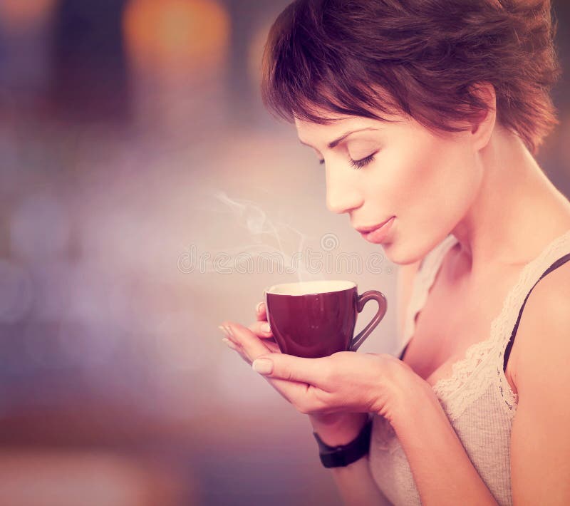 Girl with Coffee stock image. Image of espresso, dark - 21439729