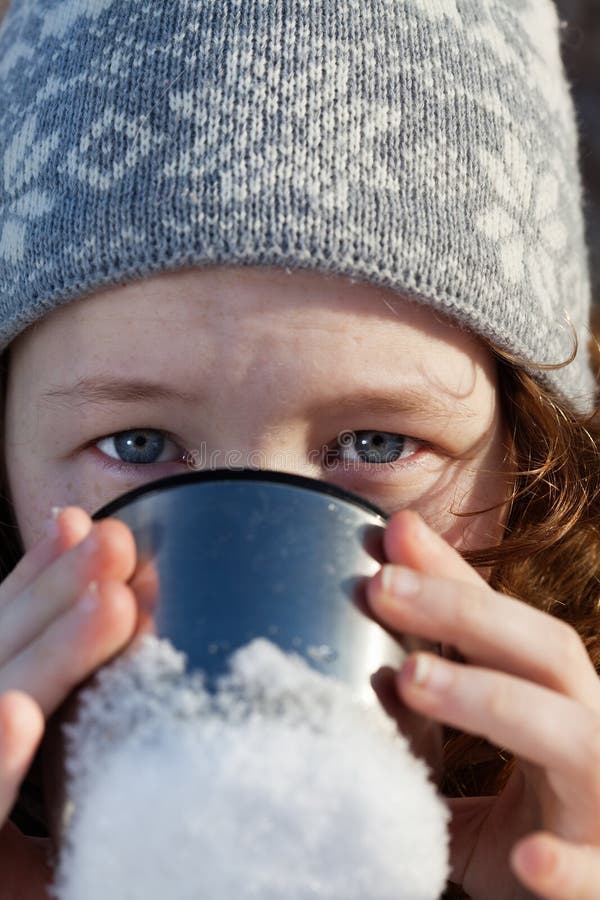 Girl Drinking From Flask Cup Stock Image - Image of daytime, female ...