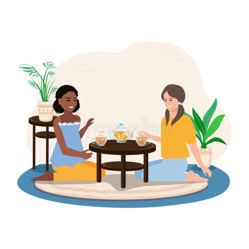 Two Friends Talking Drinking Tea Stock Illustrations – 114 Two Friends ...