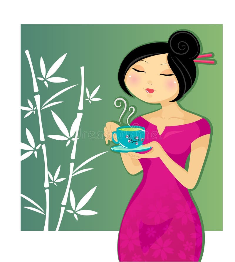 Girl drinking tea stock vector. Illustration of asian - 23119885