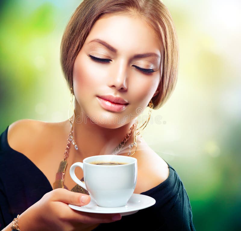 Girl with Coffee stock image. Image of beverage, happy - 21416615