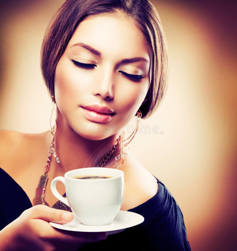 Girl with coffee or tea stock image. Image of addict - 21804677