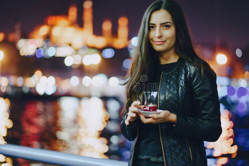 Girl Drinking Tea in Istanbul Stock Photo - Image of drink, city: 114521380