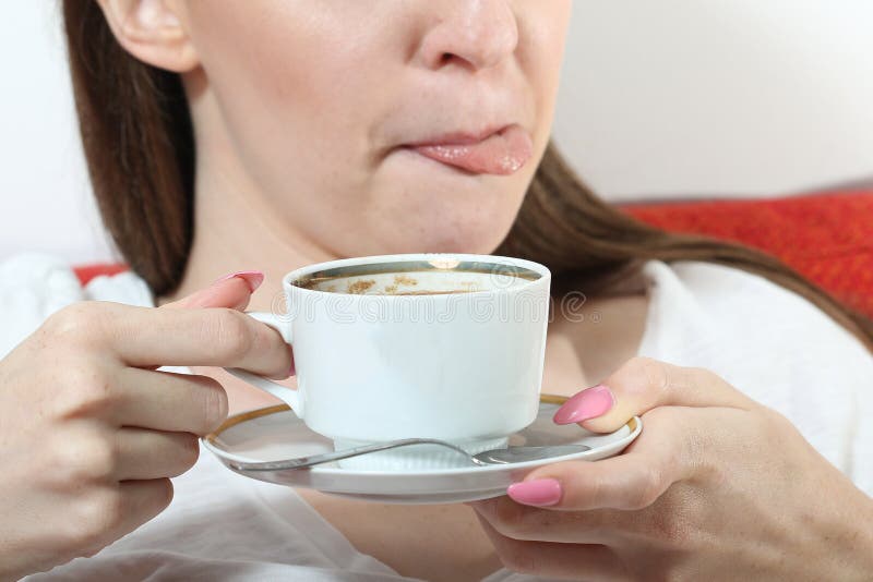 Girl Drinking Tea and Lick One& X27;s Lips Stock Image - Image of ...