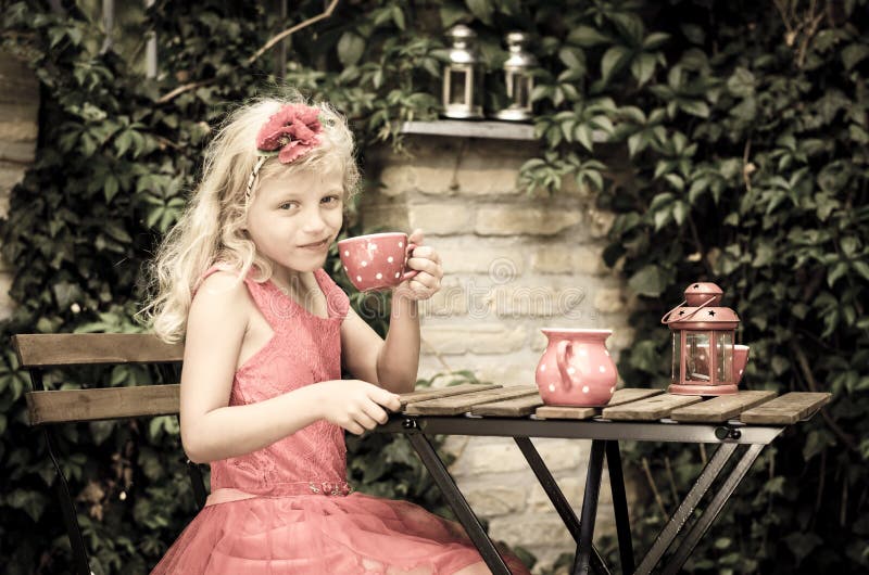 Girl drinking tea stock image. Image of happy, female - 91816941