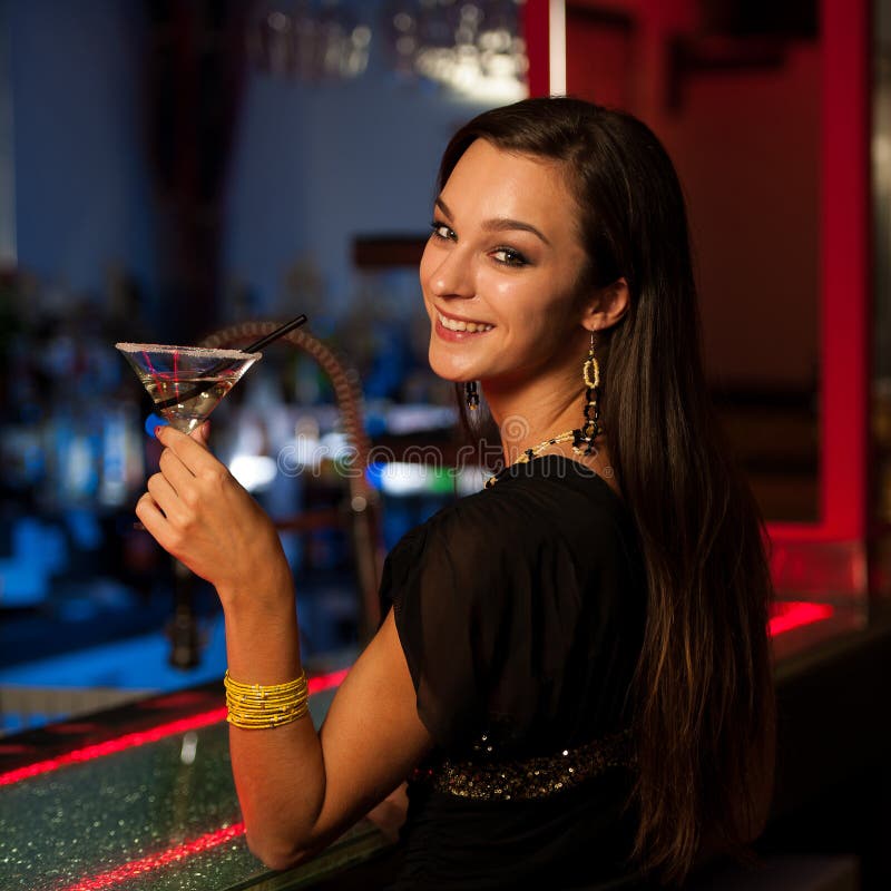 Girl Drinks a Cocktail in Night Club Stock Image - Image of lady ...