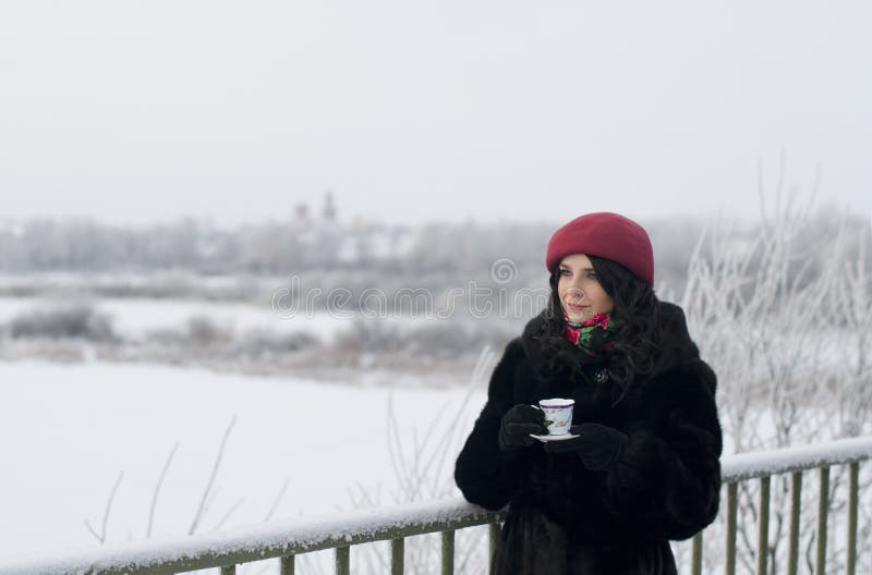 Girl Drinks Tea on a Winter Morning Stock Image - Image of holiday ...