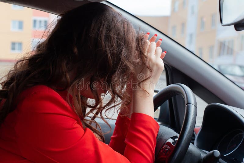 Girl is a Driver, Experiencing Stress Stock Image - Image of accident ...
