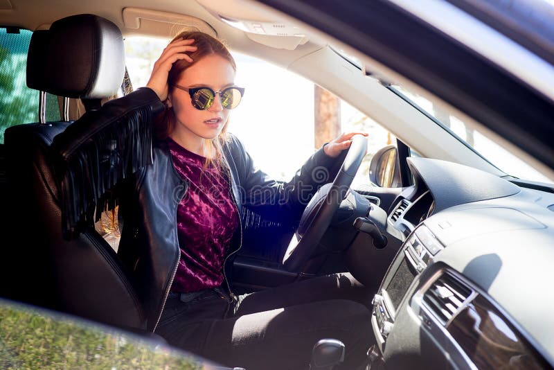 Girl driving a car stock photo. Image of female, auto - 95139774