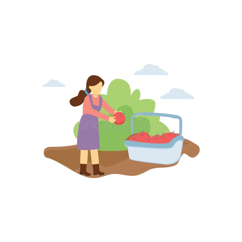 The Girl is Dropping the Fruit into the Fruit Bucket Stock Vector ...