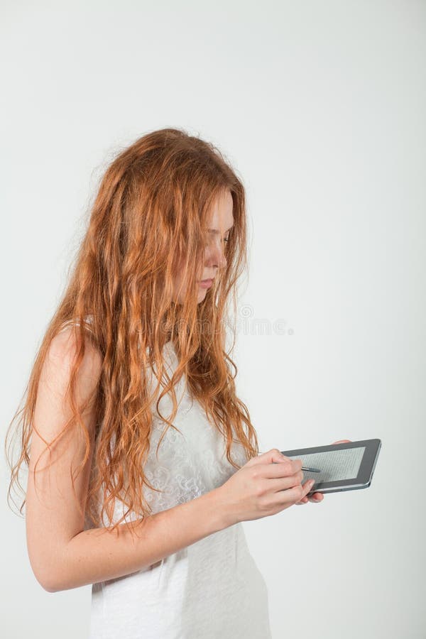 Girl with e-book stock photo. Image of wise, white, education - 20141076