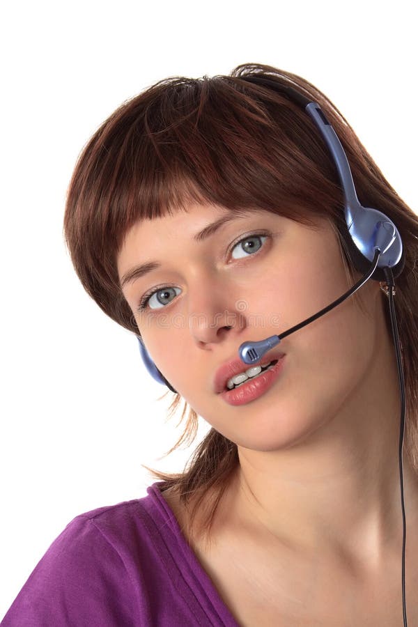Girl in Ear-phones Talks To a Microphone Stock Image - Image of ...