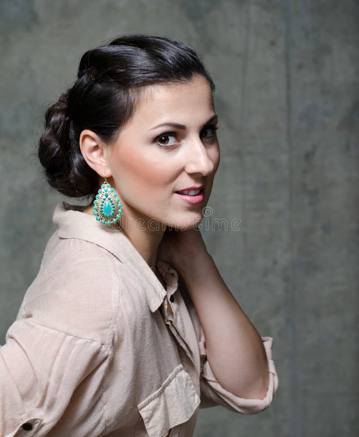 Girl with earing stock image. Image of brunette, makeup - 94524069