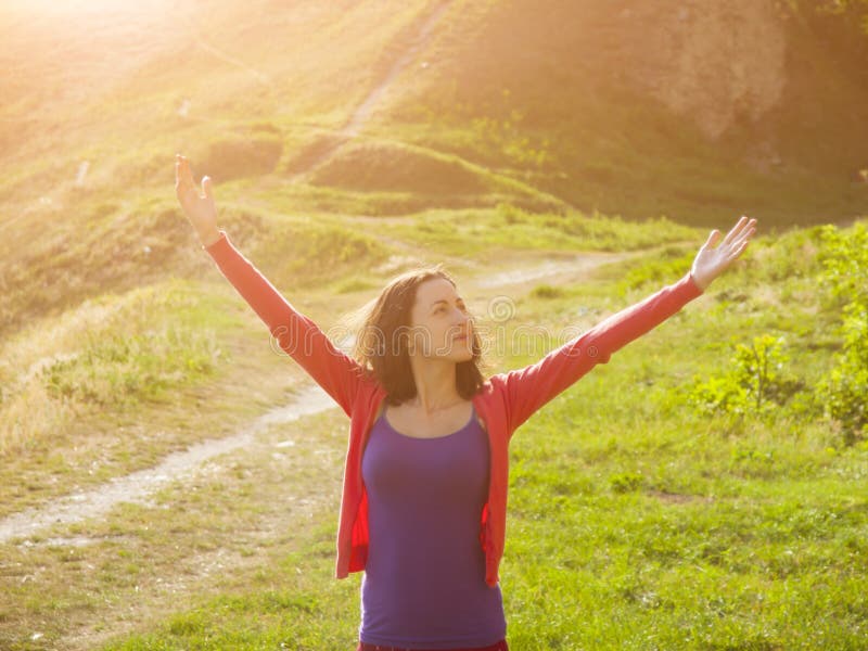 Girl in Eastern Dress, Dancing in Nature. Stock Photo - Image of goal ...