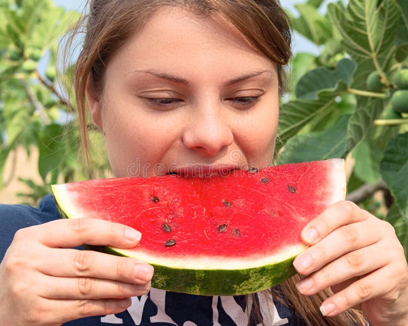 Girl eat watermelon stock image. Image of cute, blond - 62441011