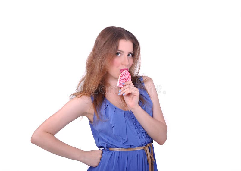 Girl eating a big candy stock image. Image of taste, advertising - 32224437