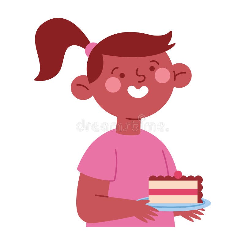 Girl eating a cake cartoon stock illustration. Illustration of food ...
