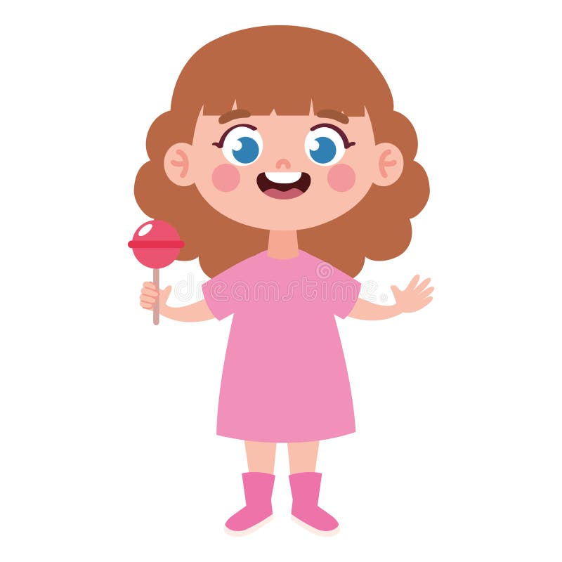 Girl eating candy in stick stock vector. Illustration of confection ...