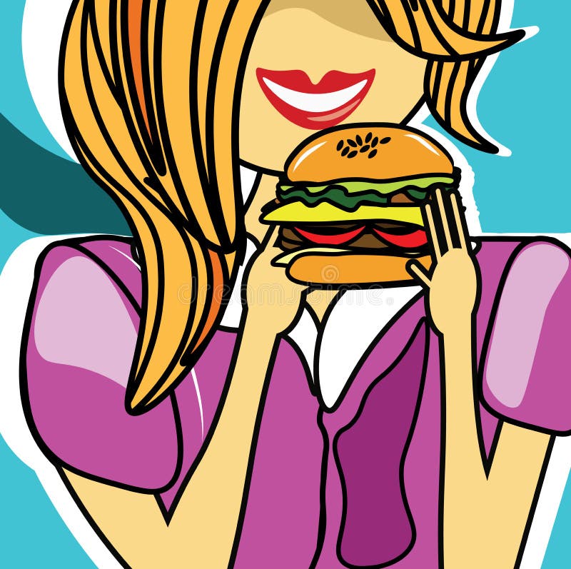 Girl Eating a Delicious Cheeseburger Stock Vector - Illustration of ...