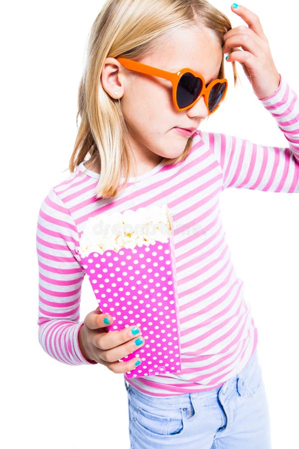 Girl Eating Pop Corn and Smiling Stock Photo - Image of lifestyle ...
