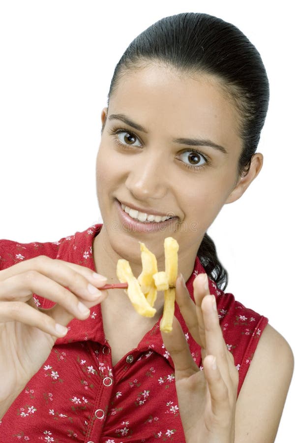 Girl eating potatoes stock image. Image of golden, dieting - 2586409