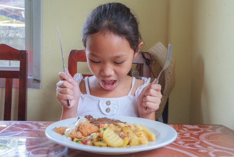 Girl eating Steak stock image. Image of potato, meat - 40792299