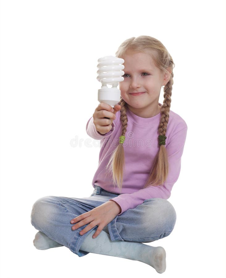 Girl holding light bulb stock image. Image of energy - 11449213