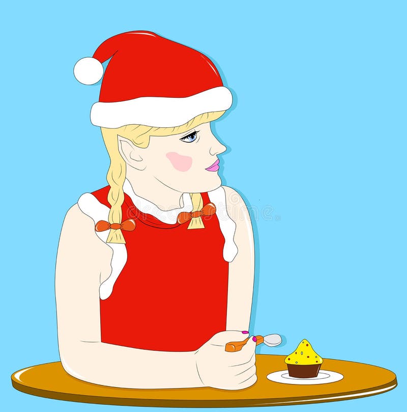 Girl - elf eats cake stock vector. Illustration of woman - 33843338
