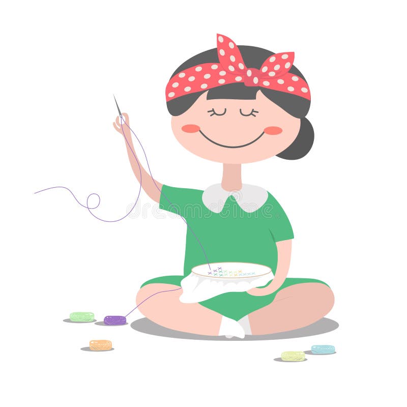 Woman Embroidering Stock Illustrations – 51 Woman Embroidering Stock ...