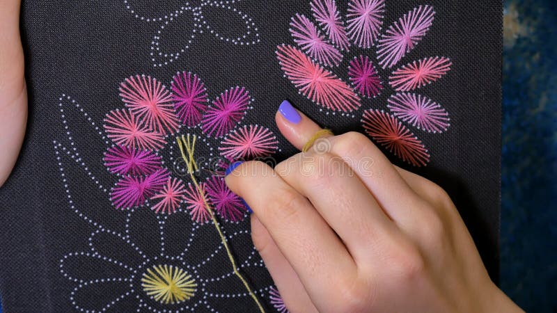 The Girl is Embroidering Flowers Close Up. Stock Video - Video of folk ...