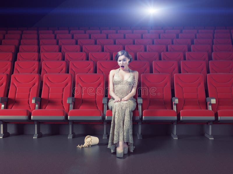 Girl in an empty cinema stock photo. Image of food, interior - 40527388