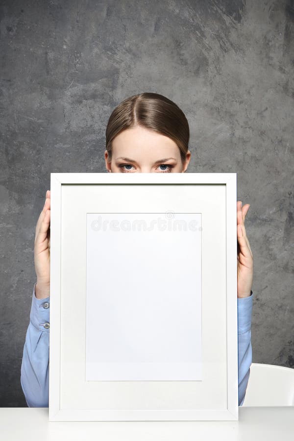 Girl with an empty frame stock image. Image of empty - 29479069