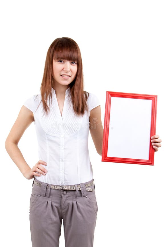 The Girl with an Empty Framework Stock Photo - Image of long, woman ...