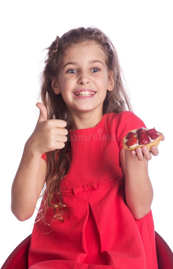 Girl enjoy cake, isolated. stock image. Image of natural - 45723715