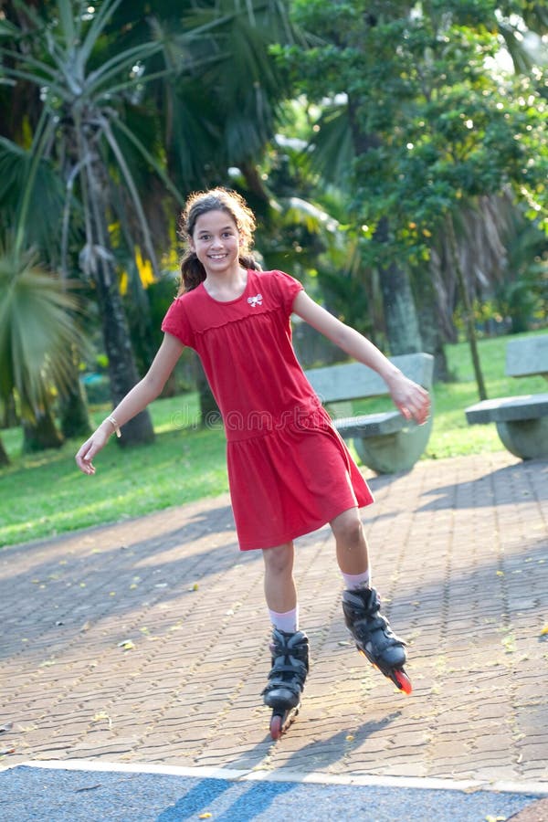 Girl Enjoying an Evening Rollerblading Stock Image - Image of roller ...