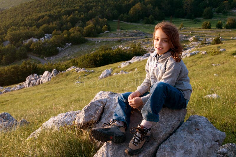 Girl Enjoying Last Sun Rays Stock Image - Image of mountain, beautiful ...