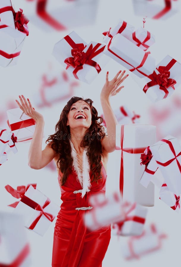 Girl Enjoys the Rain of the Gifts. Stock Image - Image of beauty, happy ...