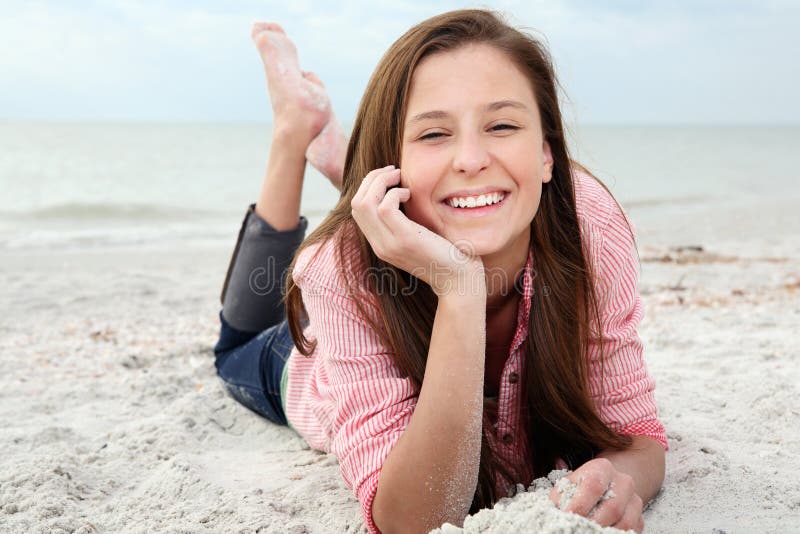 Girl Enjoys Summer Day at the Beach. Stock Photo - Image of relax ...