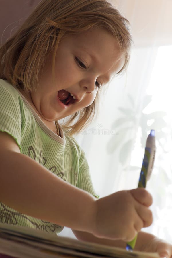 Girl with Enthusiasm Writes Stock Image - Image of fascinatingly ...