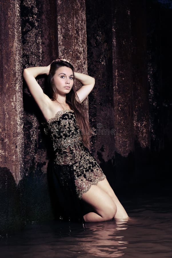 Girl in an Evening Dress in Water Stock Image - Image of people ...