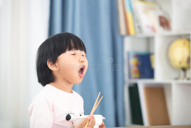 Girl with Exaggerated Expression at Meal Stock Photo - Image of food ...