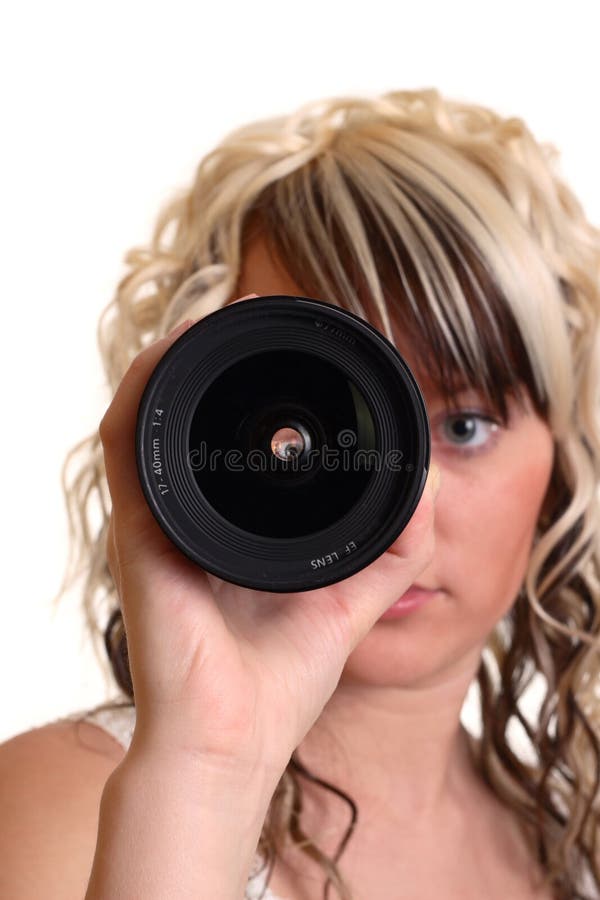 Girl examine lense stock image. Image of lense, ladies - 2410603