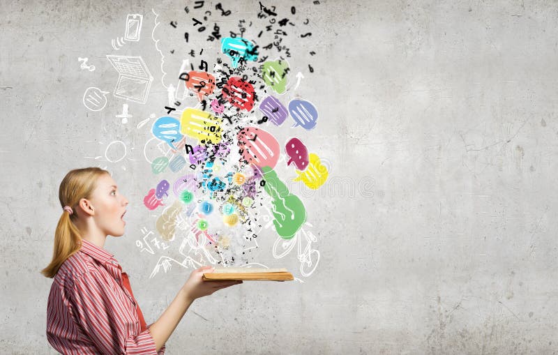 Girl excited with book stock photo. Image of intelligent - 56064272