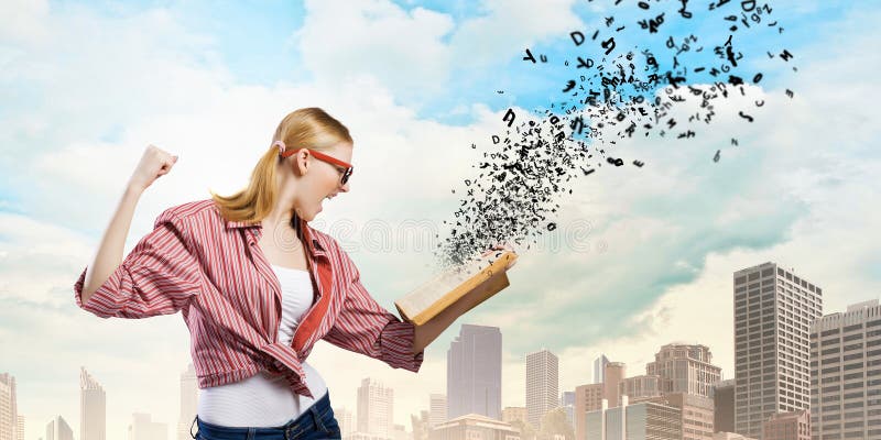 Girl excited with book stock image. Image of college - 56333983