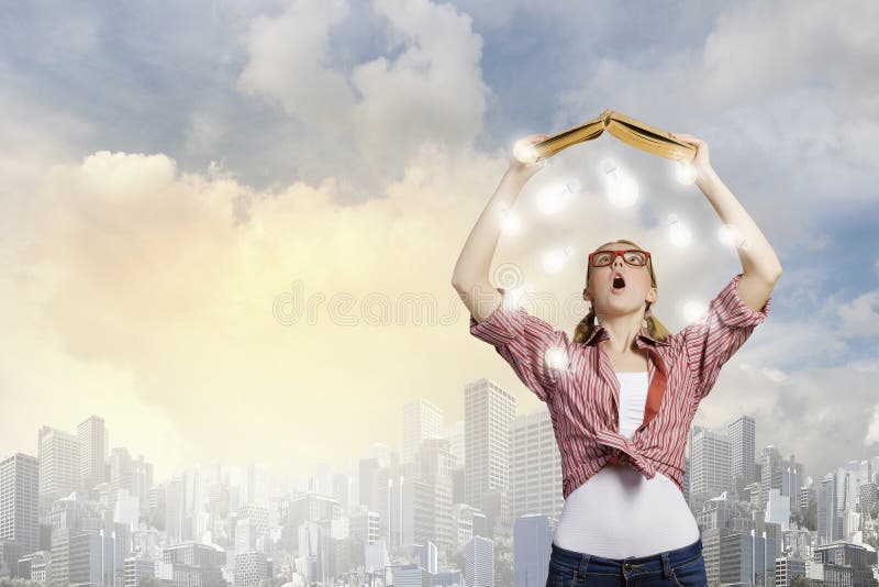 Girl excited with book stock photo. Image of girl, education - 56334374